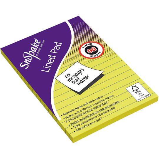Viestilappu 150x101 Neonkeltainen Snopake Lined Pad, enemmän kirjoitustilaa